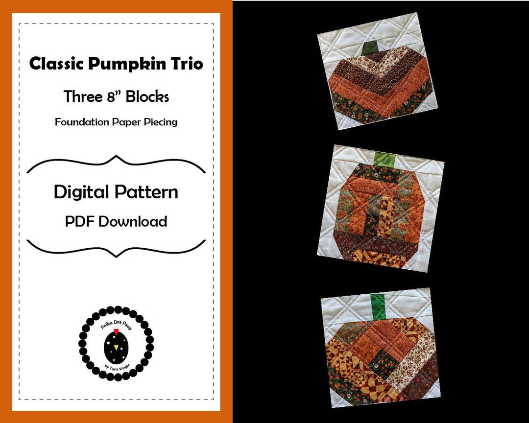CLASSIC PUMPKIN Trio 8" Block Patterns - 3 FPP Quilt Blocks ...