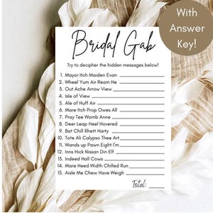 Bridal Gab/ Bridal Babble Bridal Shower Game With Answer Key ...