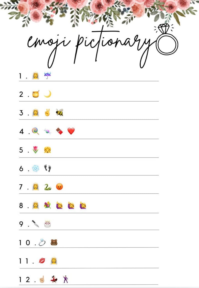 Emoji Pictionary for Bridal Shower, Bachelorette Party, Printable ...