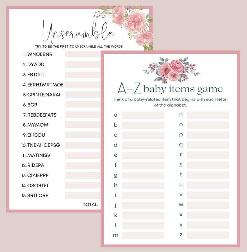Baby Shower Game Bundle - Pink, Printable Baby Shower Game - Etsy