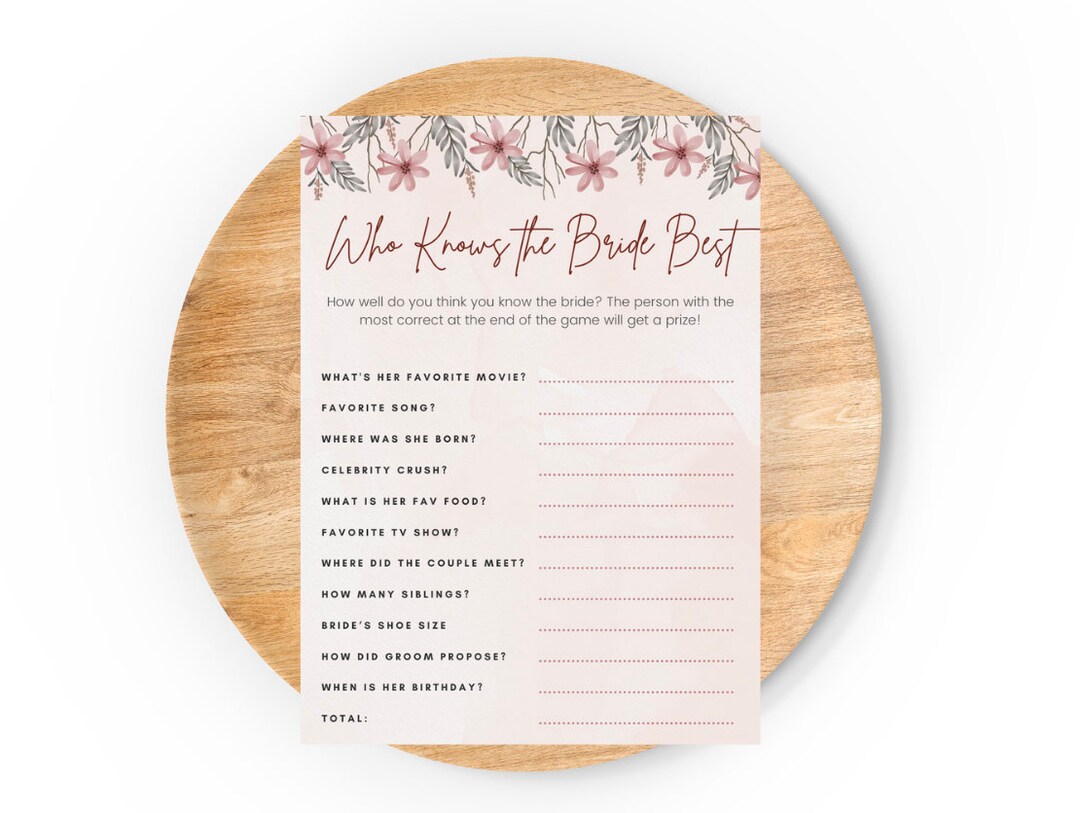 Who Knows the Bride Best Fun Printable Bridal Shower Game, Printable ...