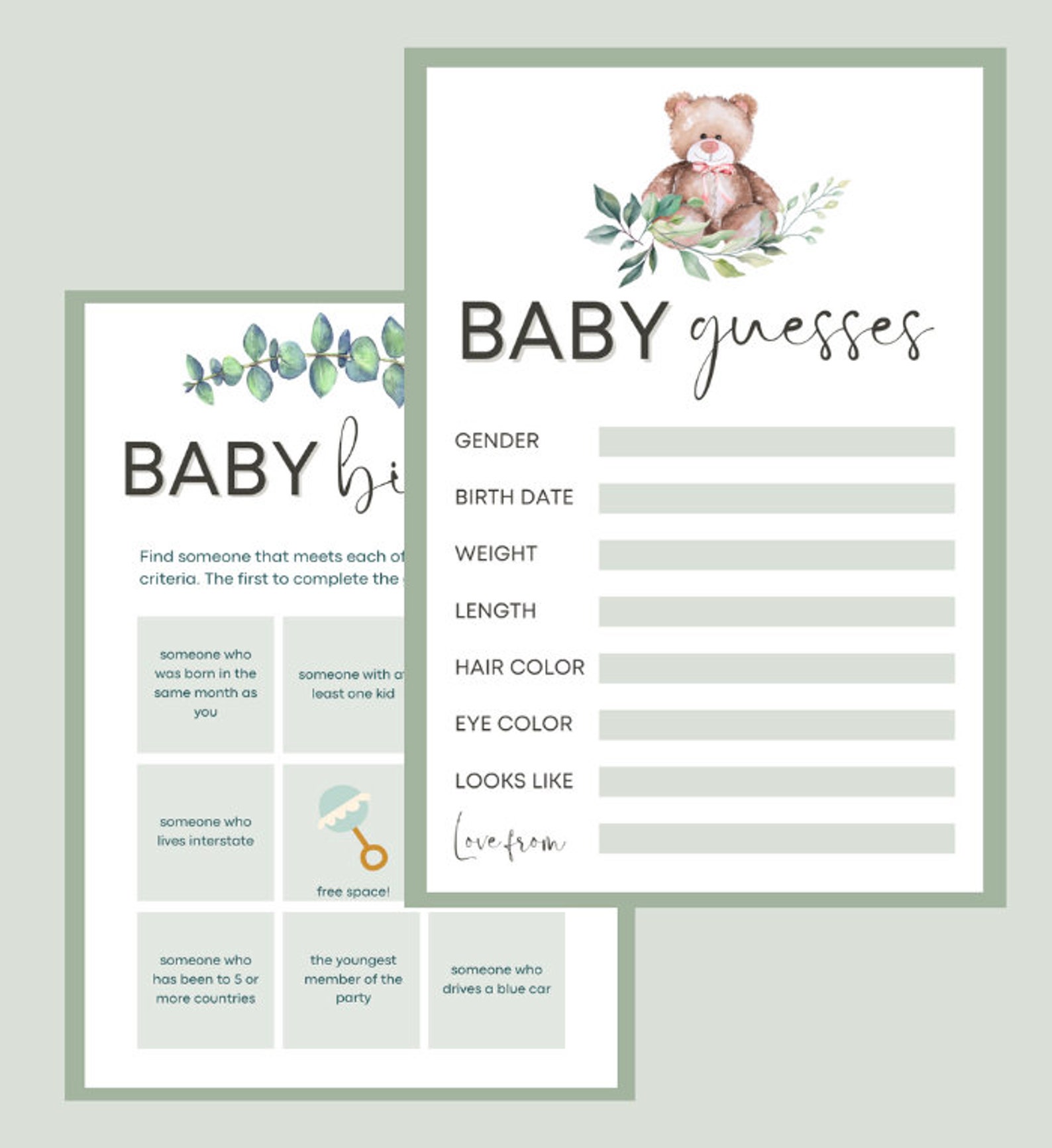 Baby Shower Game Bundle - Green - Etsy