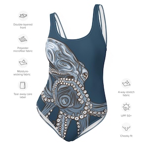 Octopus Tentacle Swimsuit | Navy Blue Ocean One-piece Women’s Bathing ...