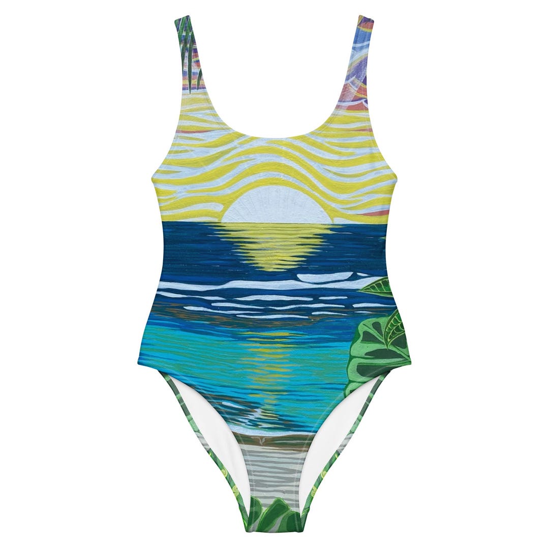 Beach Sunset Swimsuit | Tropical Ocean One-piece Women's Bathing Suit ...