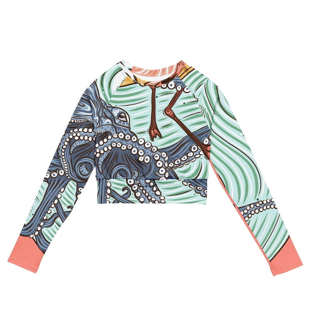 Pink Flamingo Cropped Rash Guard | Sunshine Octopus Long Sleeve Crop ...