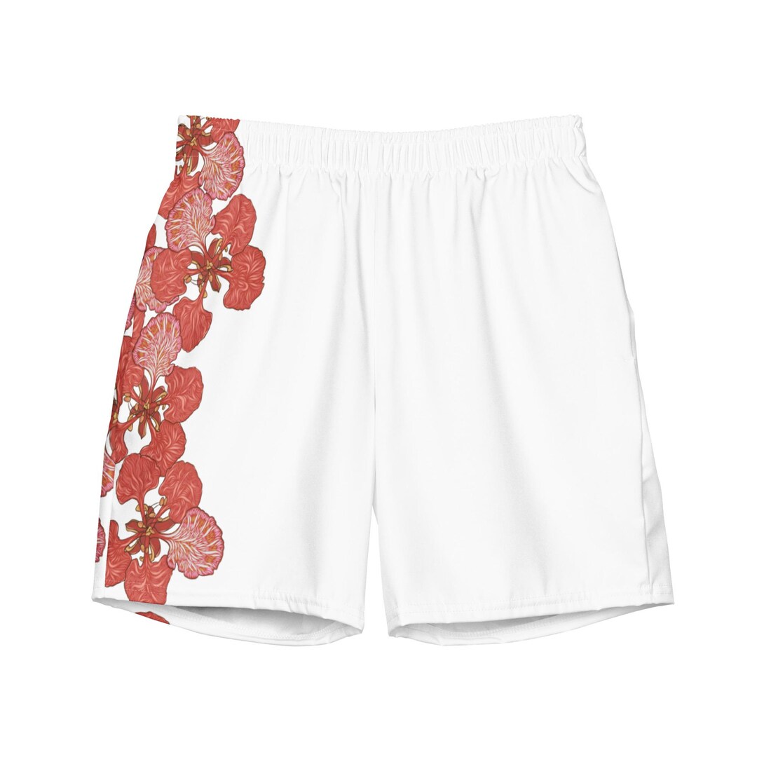 Flamboyant Flower Swim Trunks | Flame Tree Floral Print Men's Swim ...