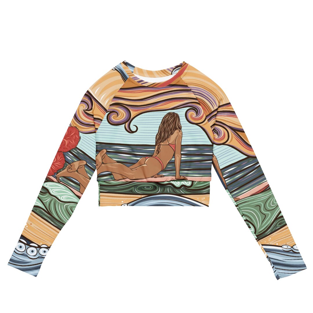 Surf and Turf Cropped Rash Guard | Flamboyant Flower Long Sleeve Crop ...