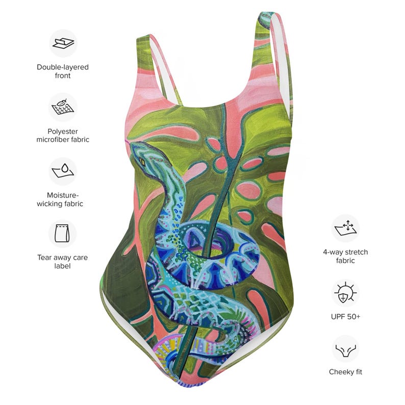 Tropical Snake Swimsuit | Rainforest Reptile One-piece Women's Bathing ...