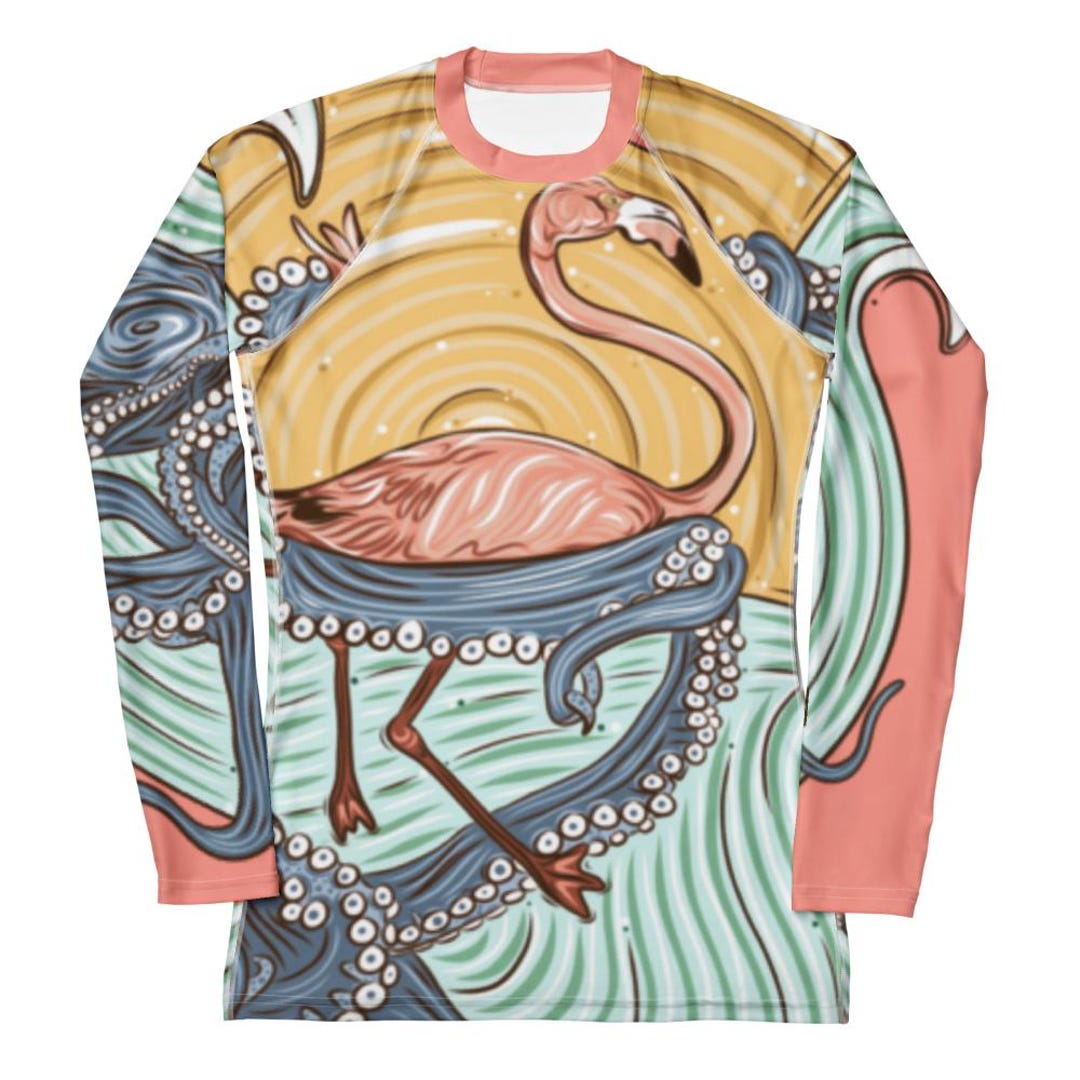 Pink Flamingo Rash Guard | Sunshine Octopus Long Sleeve Swim Shirt - Etsy