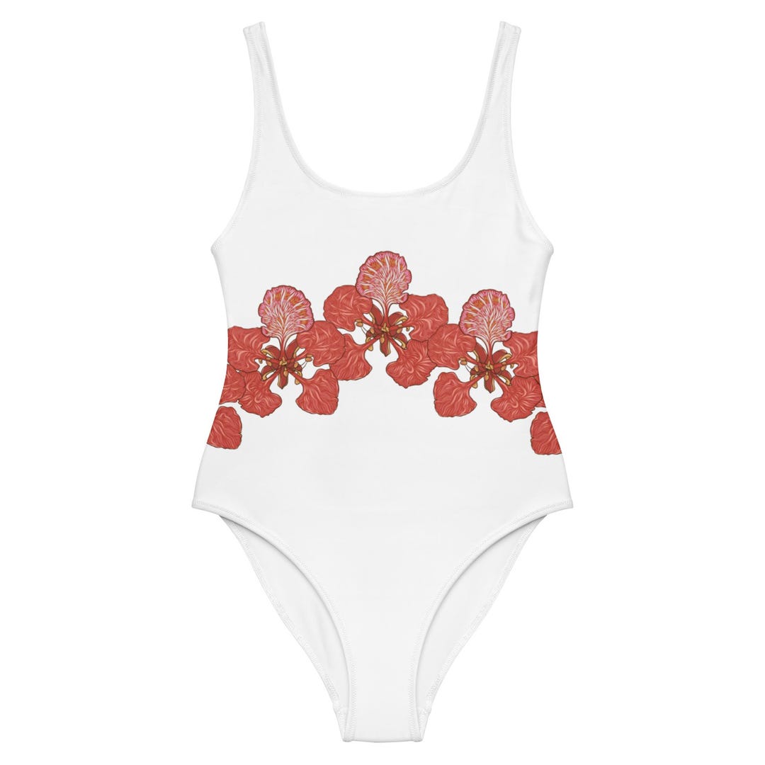 Flamboyant Flower Swimsuit | Flame Tree Floral Print One-piece Women's ...