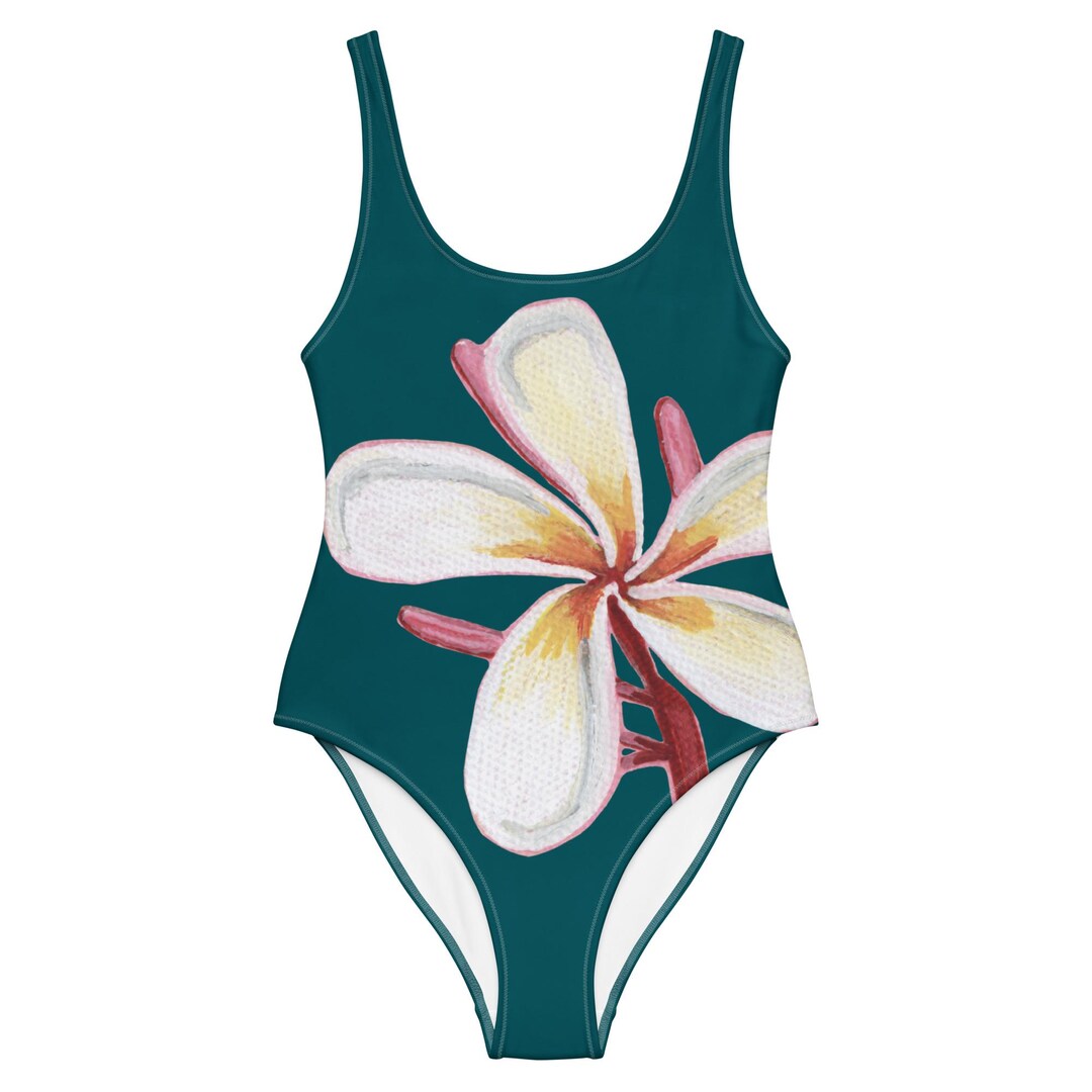 Plumeria Flower Swimsuit | Tropical Teal One-piece Women’s Bathing Suit ...