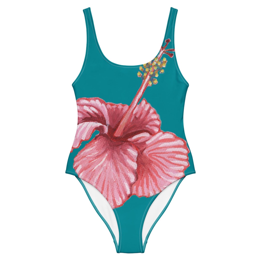 Hibiscus Flower Swimsuit | Tropical Turquoise One-piece Women's Bathing ...