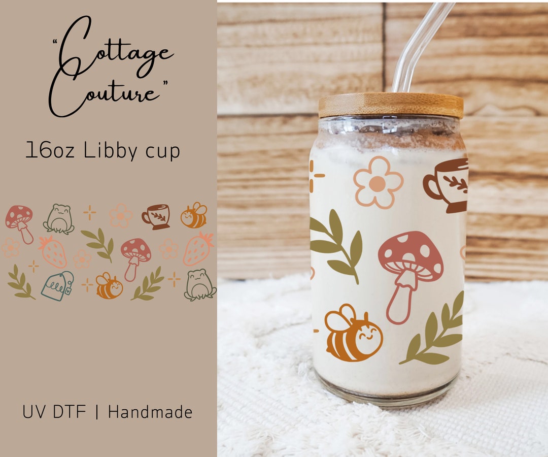Cottage Couture/ 16oz Libby Cup With Lid and Glass Straw/ UV DFT ...