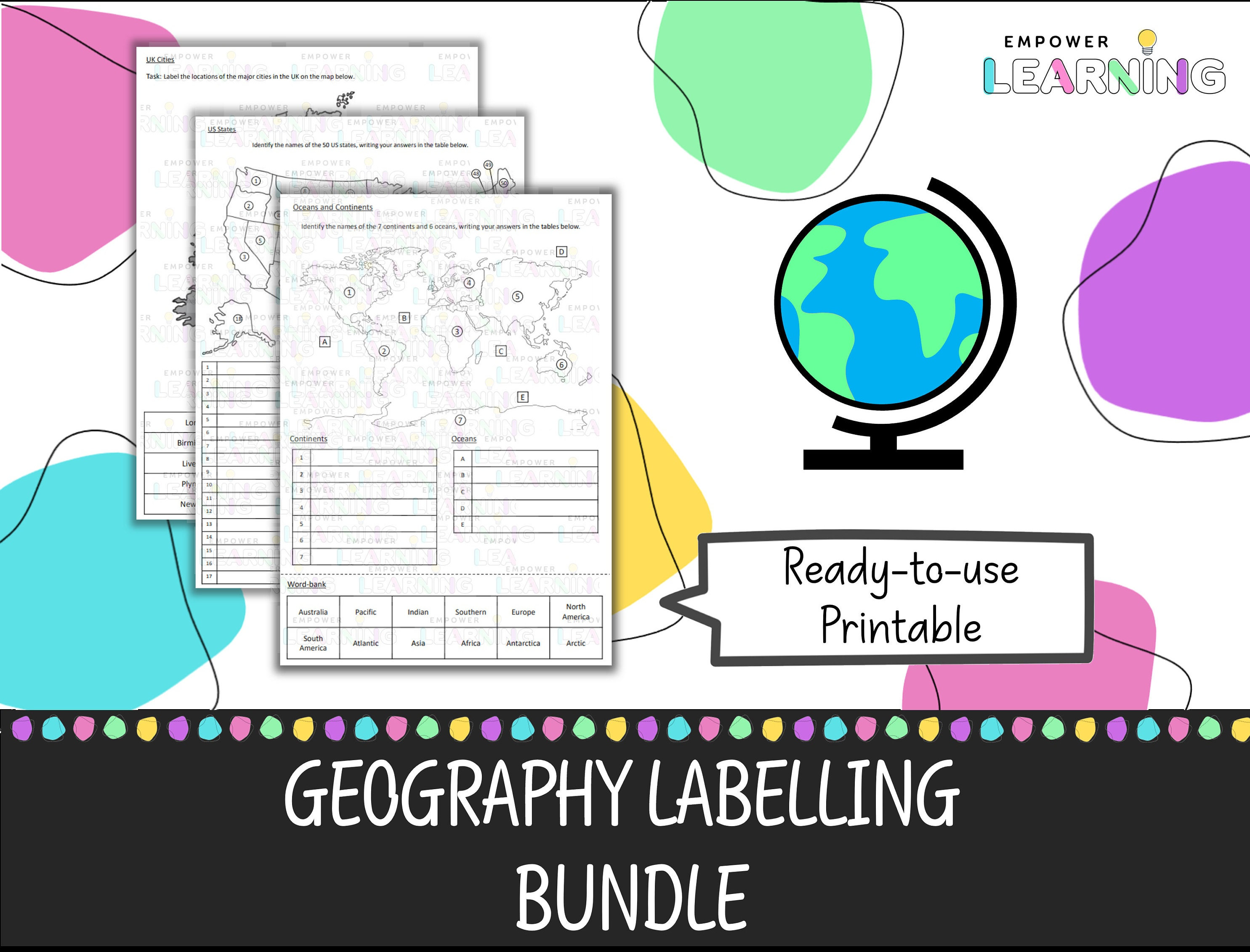 Geography Labelling Worksheet Bundle Oceans and Continents - Etsy