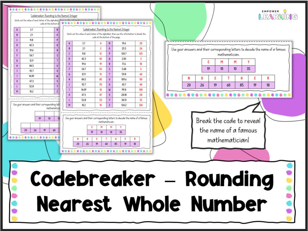 Rounding to the Nearest Whole Number Codebreaker Worksheet, Maths Teaching Resources, Home ...