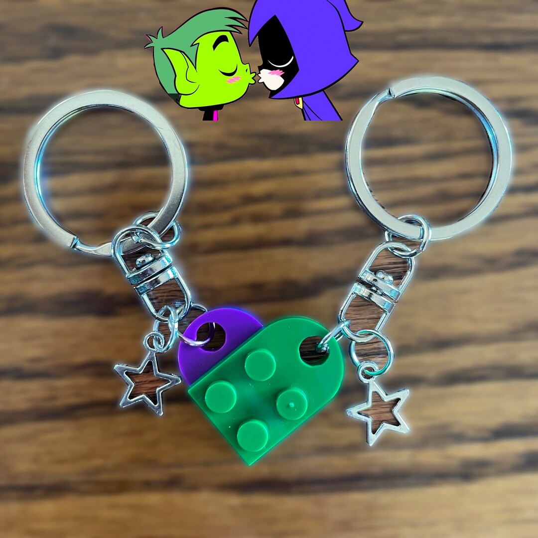 Raven and Beastboy Matching Lego Heart Keychain - Etsy