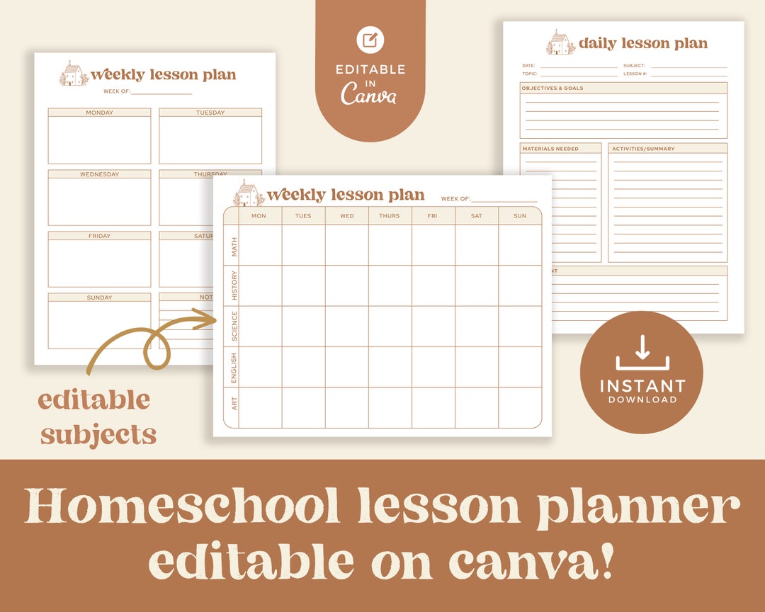 Homeschool Lesson Planner, Editable Subjects on Canva! - Etsy