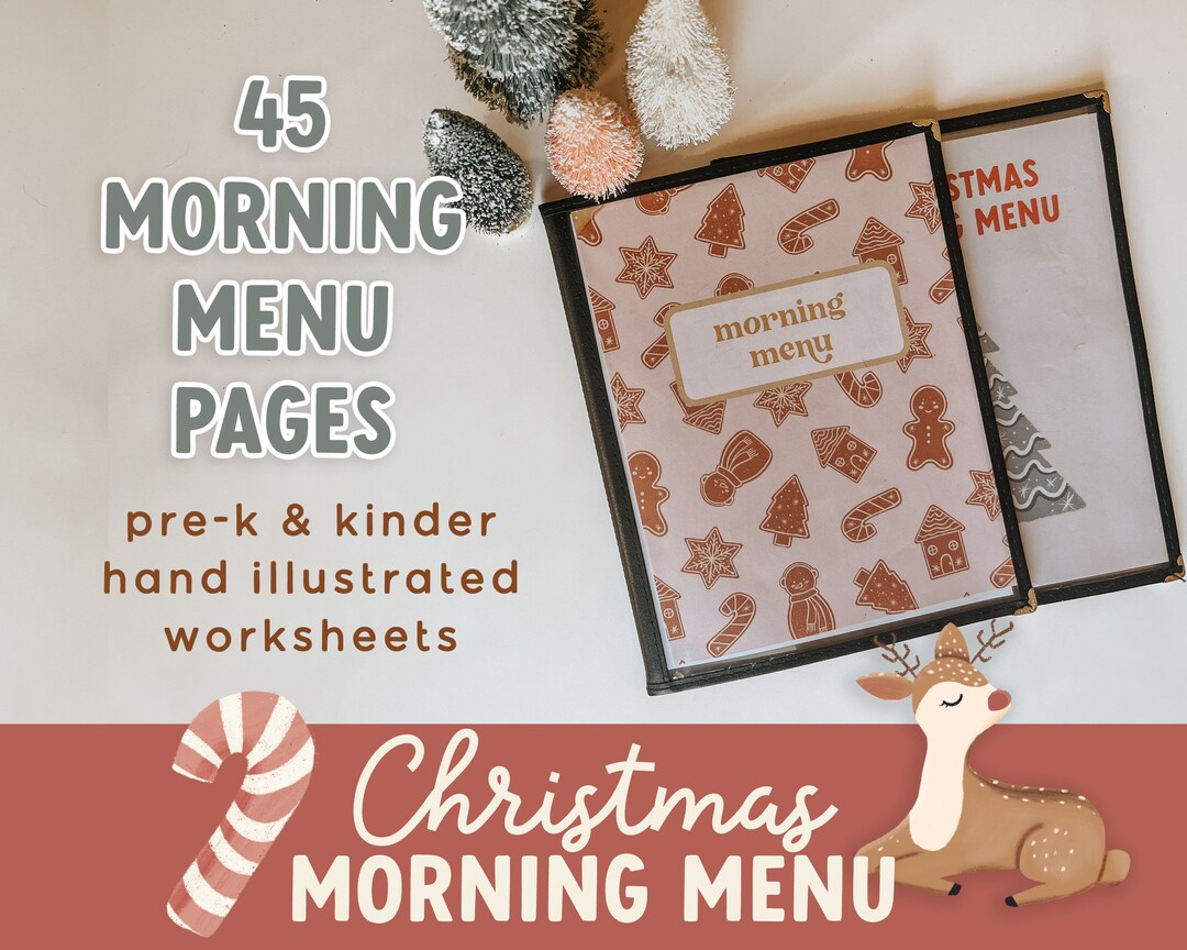 Christmas Morning Menu, Pre K & Kinder Hand Illustrated Worksheets for ...