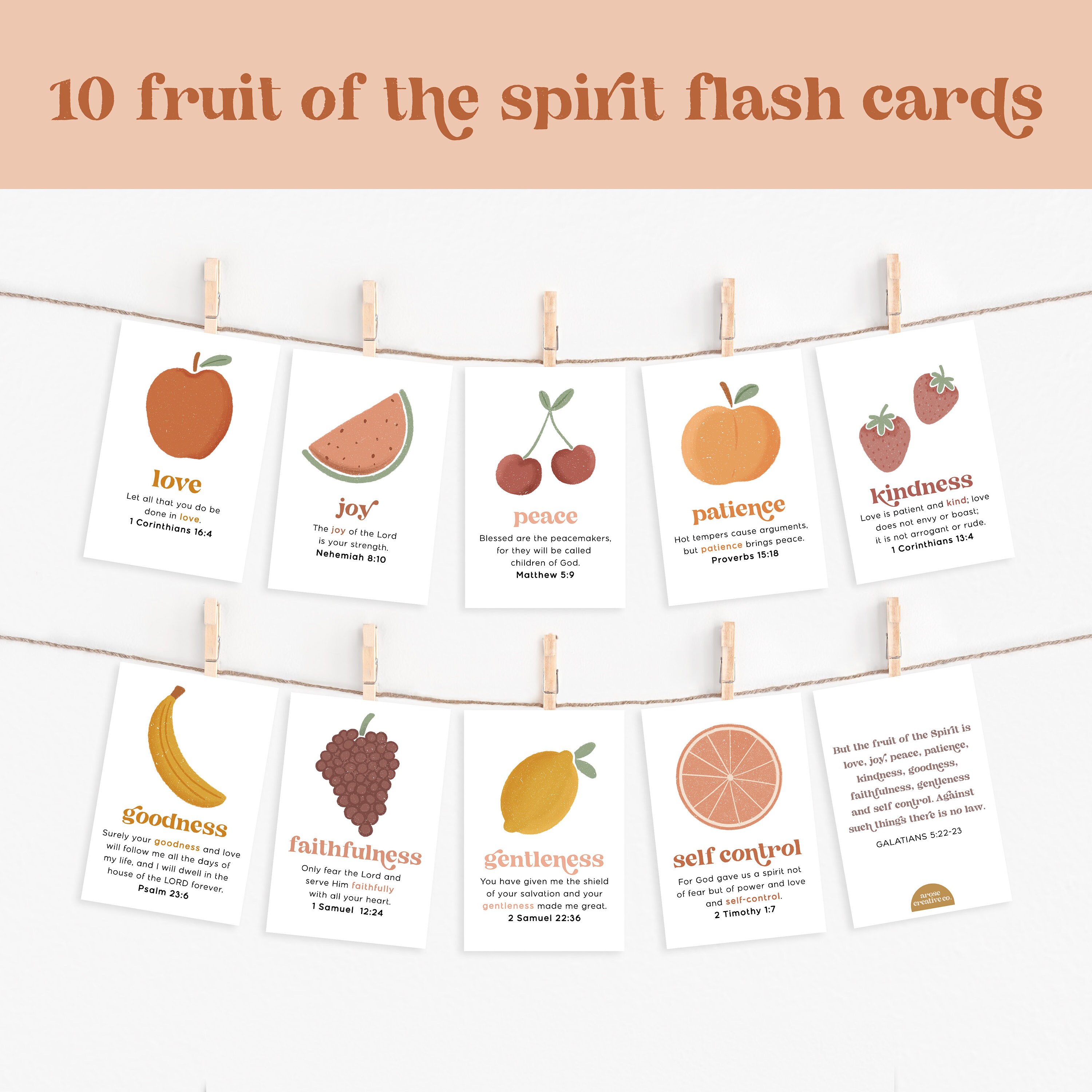 Fruit of the Spirit Flash Cards Digital Printable Modern Illustration ...