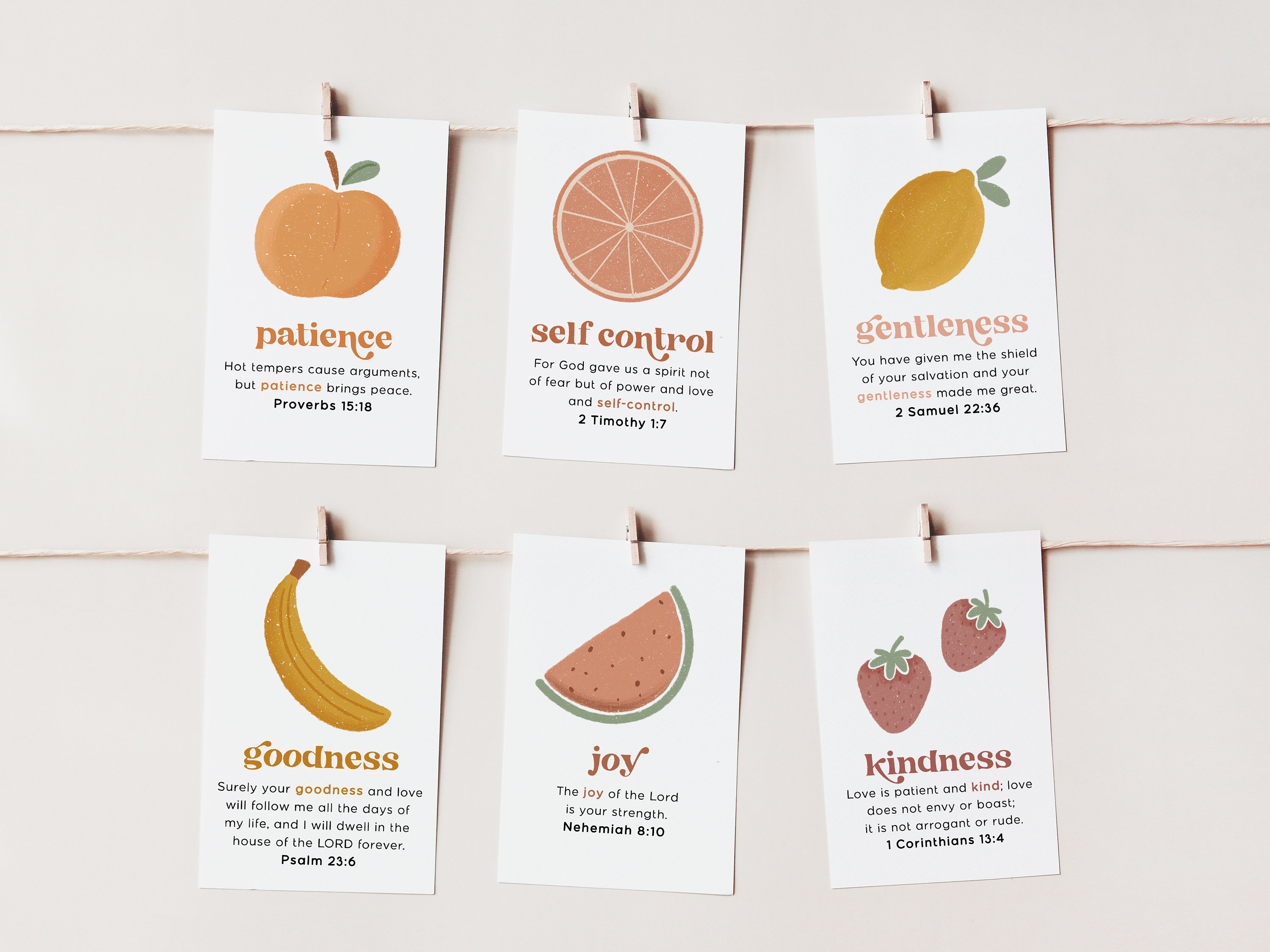Fruit of the Spirit Flash Cards Digital Printable Modern Illustration ...