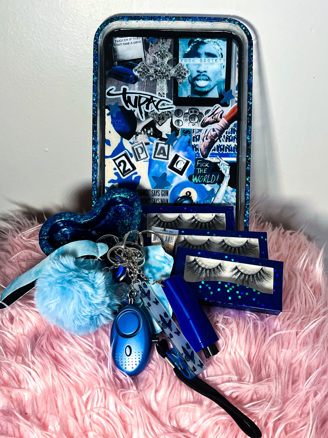 2PAC Blue Glitter Rolling Tray Set - Etsy