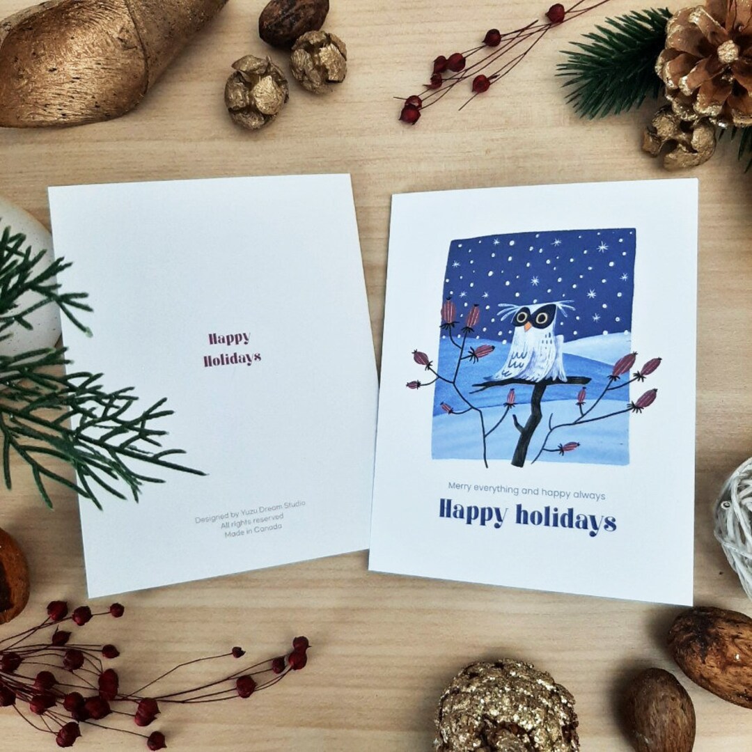 Christmas Cards Holiday Cards Seasonal Cards Owl Cards - Etsy