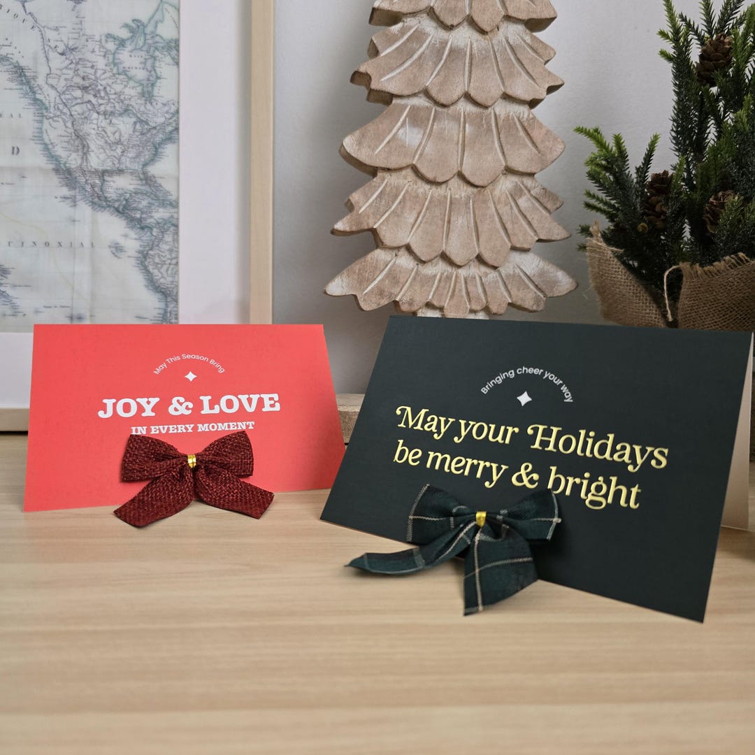 Simple Christmas Cards, Ribbon Holiday Cards, Christmas Cards, Seasonal ...