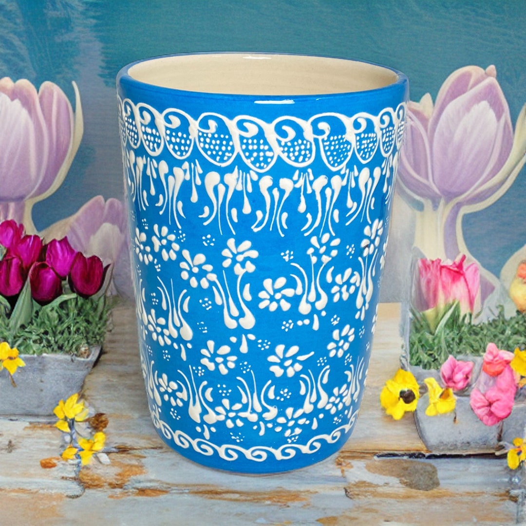 Unique Art Light Blue Decor Ceramic Flowerpot, Vase, Pot, Planter ...
