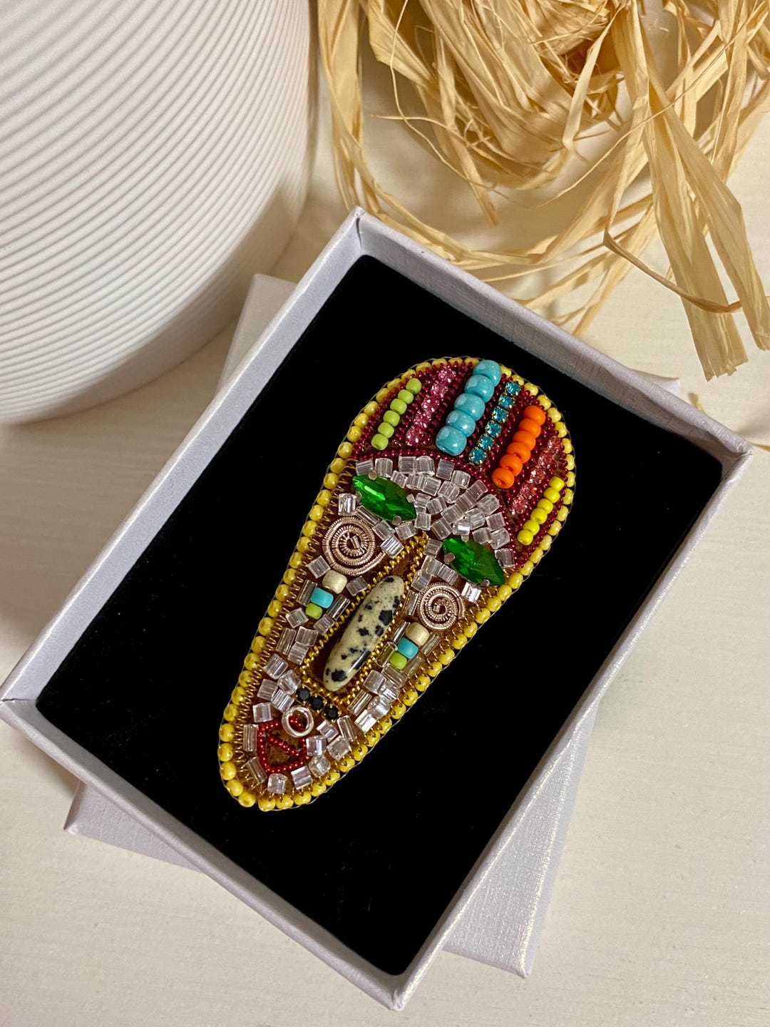 African Mask Beaded Brooch/pin - Zulu and Aboriginal Ethnic Design ...