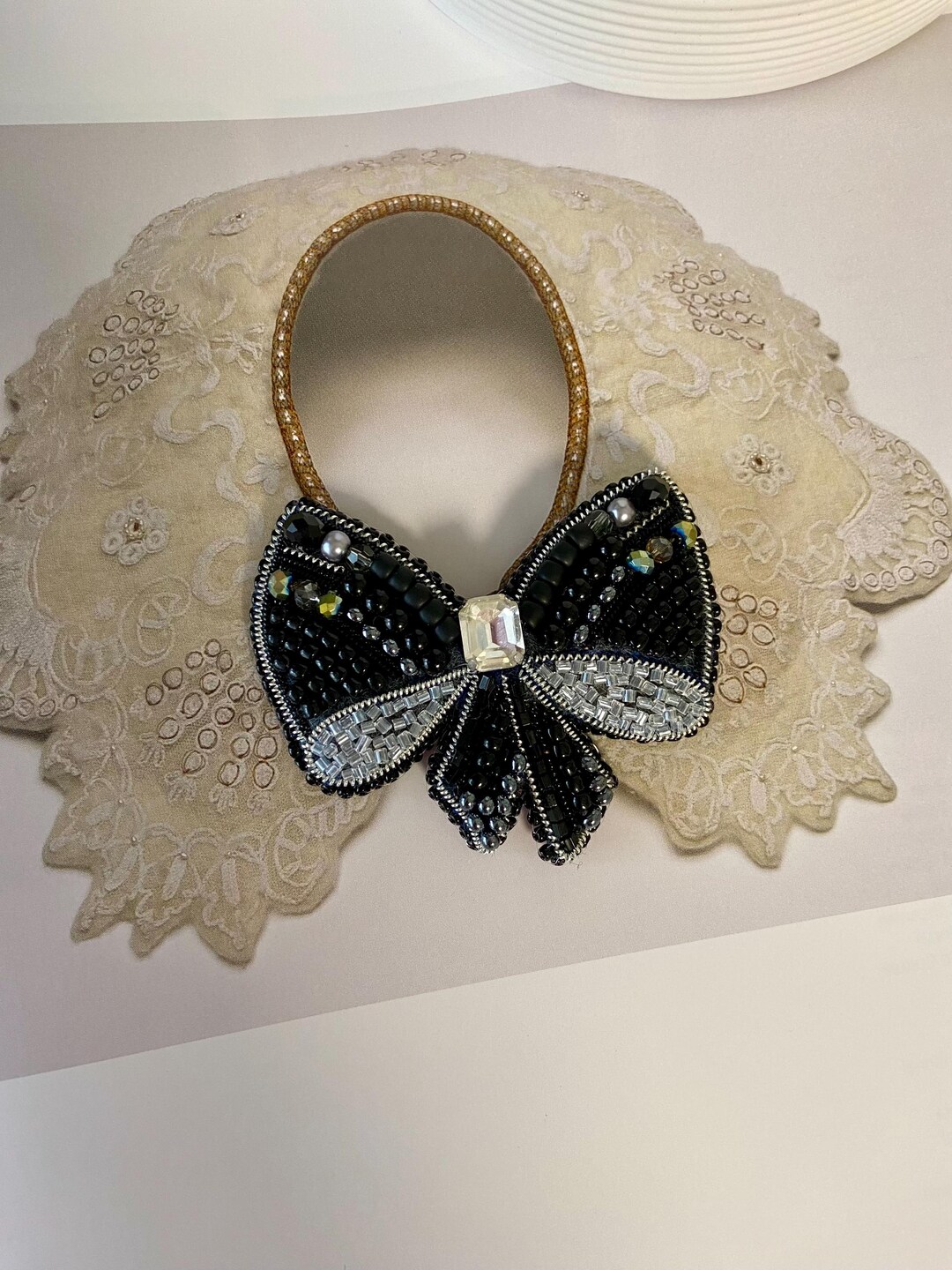 Black Bow Beaded Brooch/pin Elegant Accessory for a Gift, Everyday Glam ...