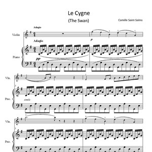 Camille Saint Saens Le Cygne the Swan Music Sheet Classical Cello Solo With Piano Romantic Era ...