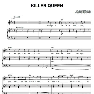 Queen Killer Queen Sheet Music Classic Rock Piano, Bohemian Rhapsody ...