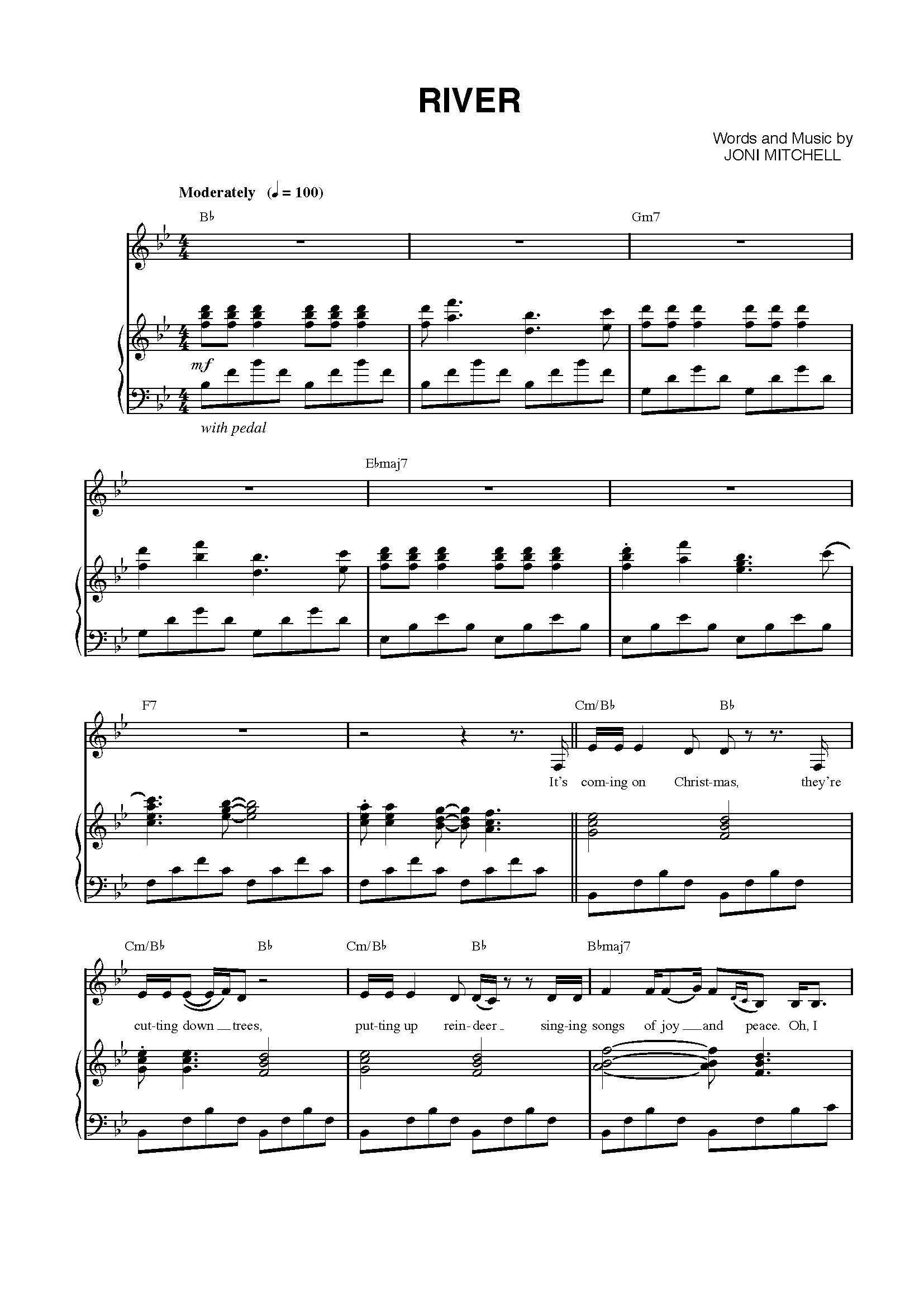 Joni Mitchell River Sheet Music Download Digital PDF, Piano Solo, Folk Classic, Instant Print - Etsy