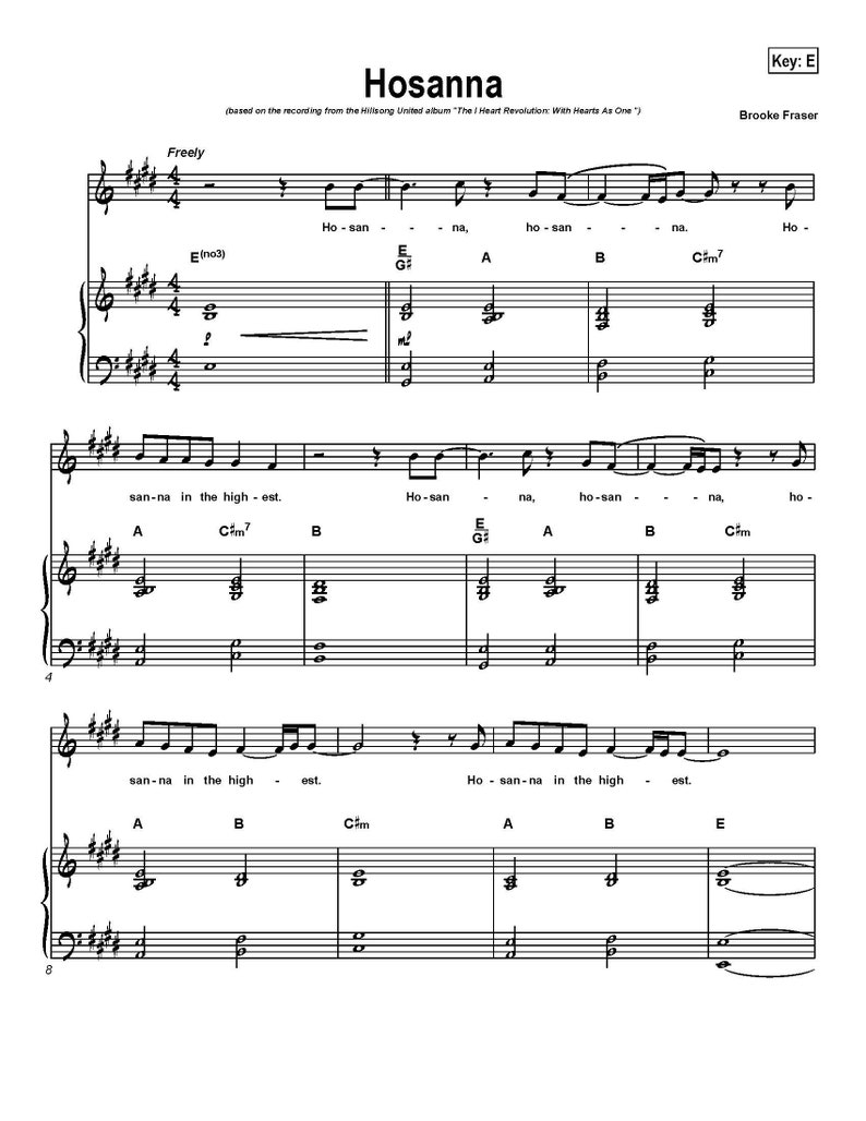Hillsong United Hosanna Sheet Music: Piano, Guitar, Chords Christian Worship Song Digital ...