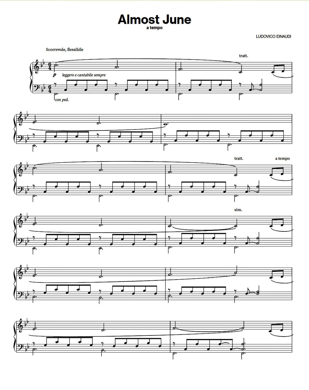 Ludovico Einaudi Almost June Sheet Music, Piano Solo, Digital Download ...