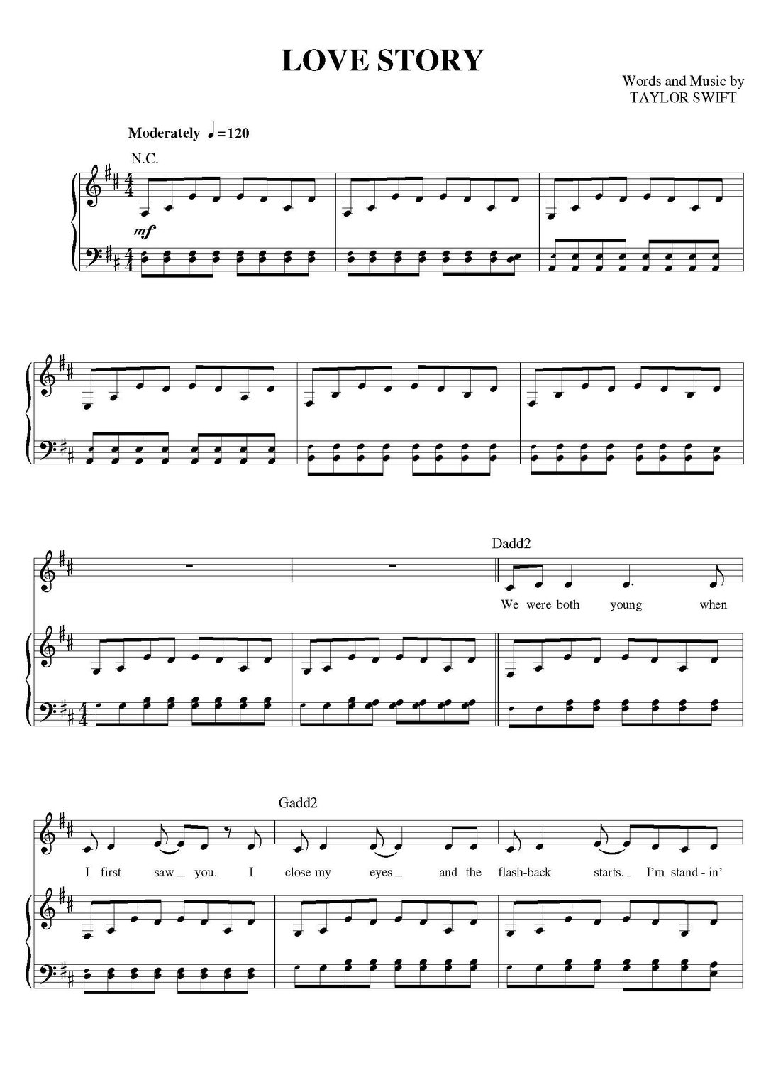 Taylor Swift Love Story Music Sheet, Printable Piano Notes, Digital ...