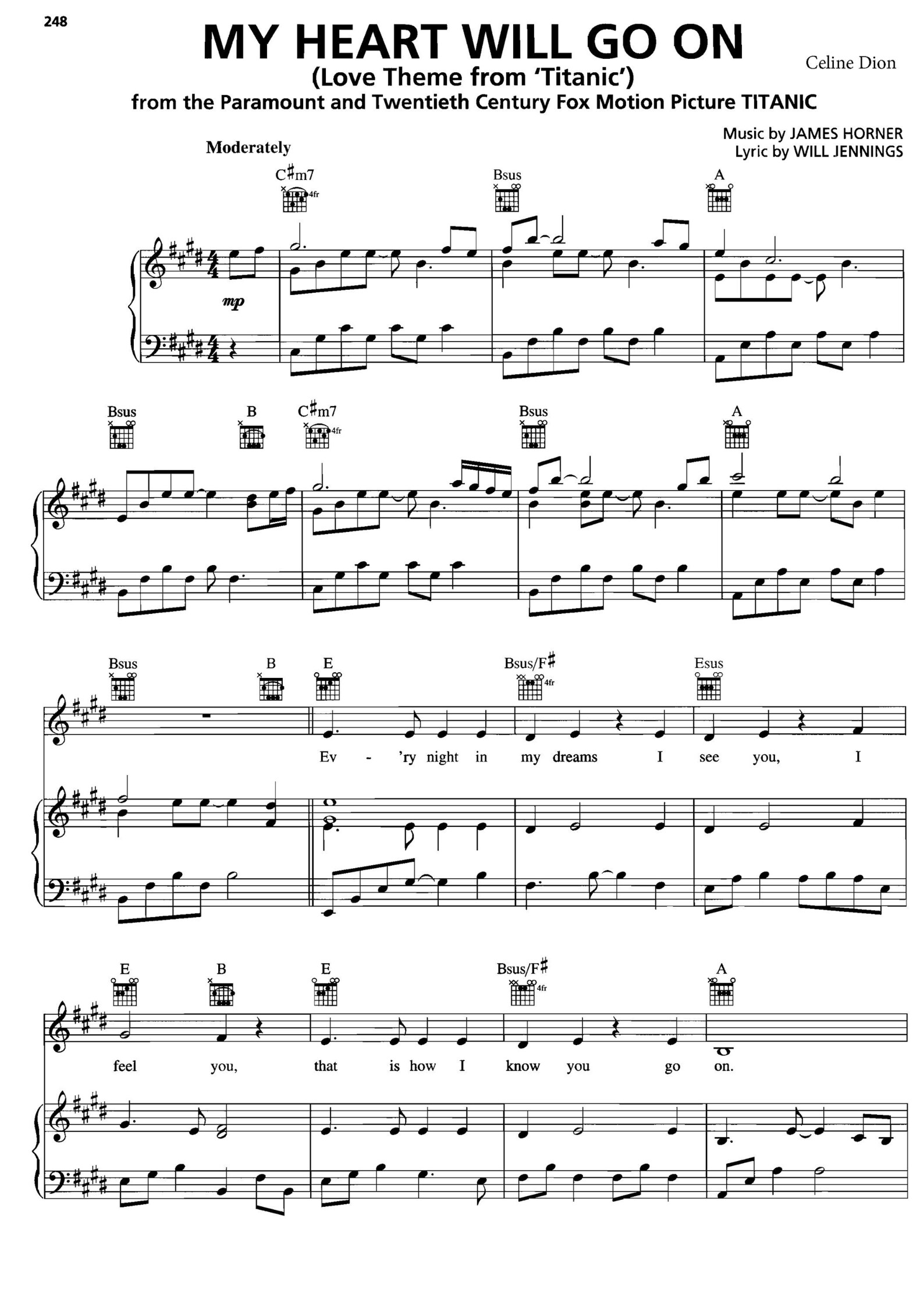 Celine Dion My Heart Will Go on Sheet Music Titanic Theme Song Piano ...