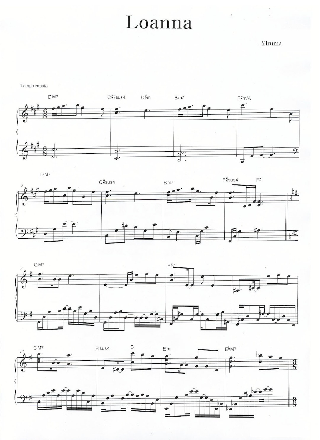 Yiruma Loanna Piano Sheet Music, Digital Download, Easy-to-read Notation, Printable PDF, Music ...