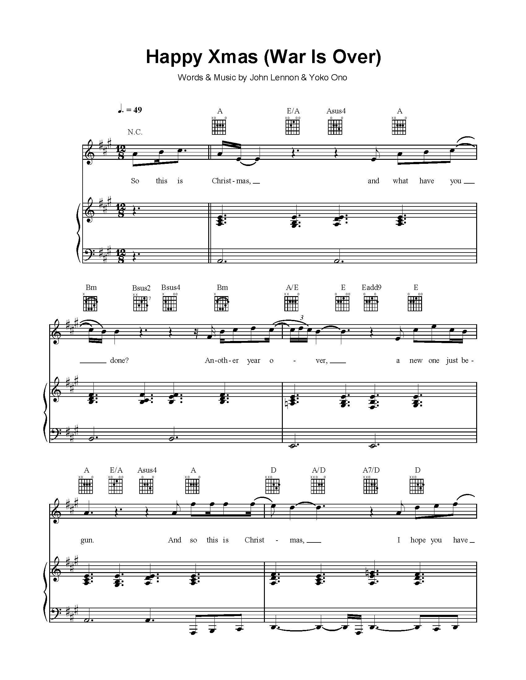 John Lennon Happy Xmas War is Over Sheet Music Christmas Song Digital ...