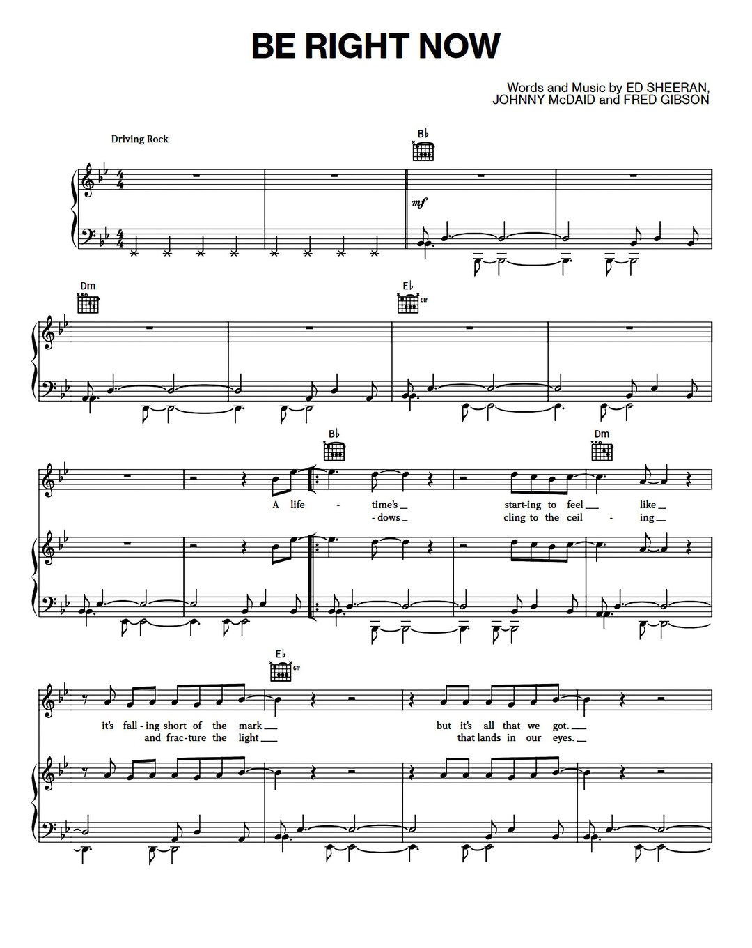 Ed Sheeran Be Right Now Music Sheet for Piano, Guitar Digital Download ...