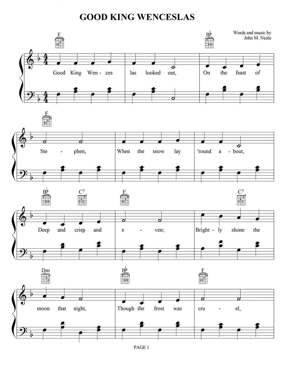 John M Neale Good King Wenceslas Sheet Music Christmas Carol Piano ...