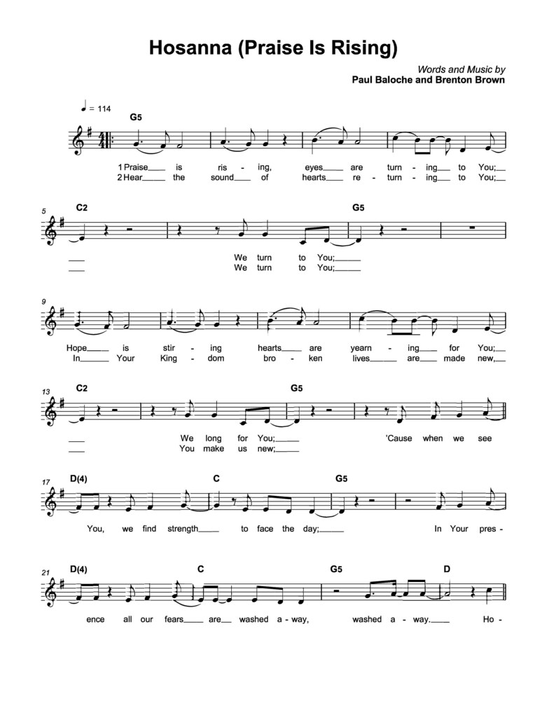 Paul Baloche Hosanna Praise is Rising Sheet Music Christian Worship Piano Score Digital Instant ...