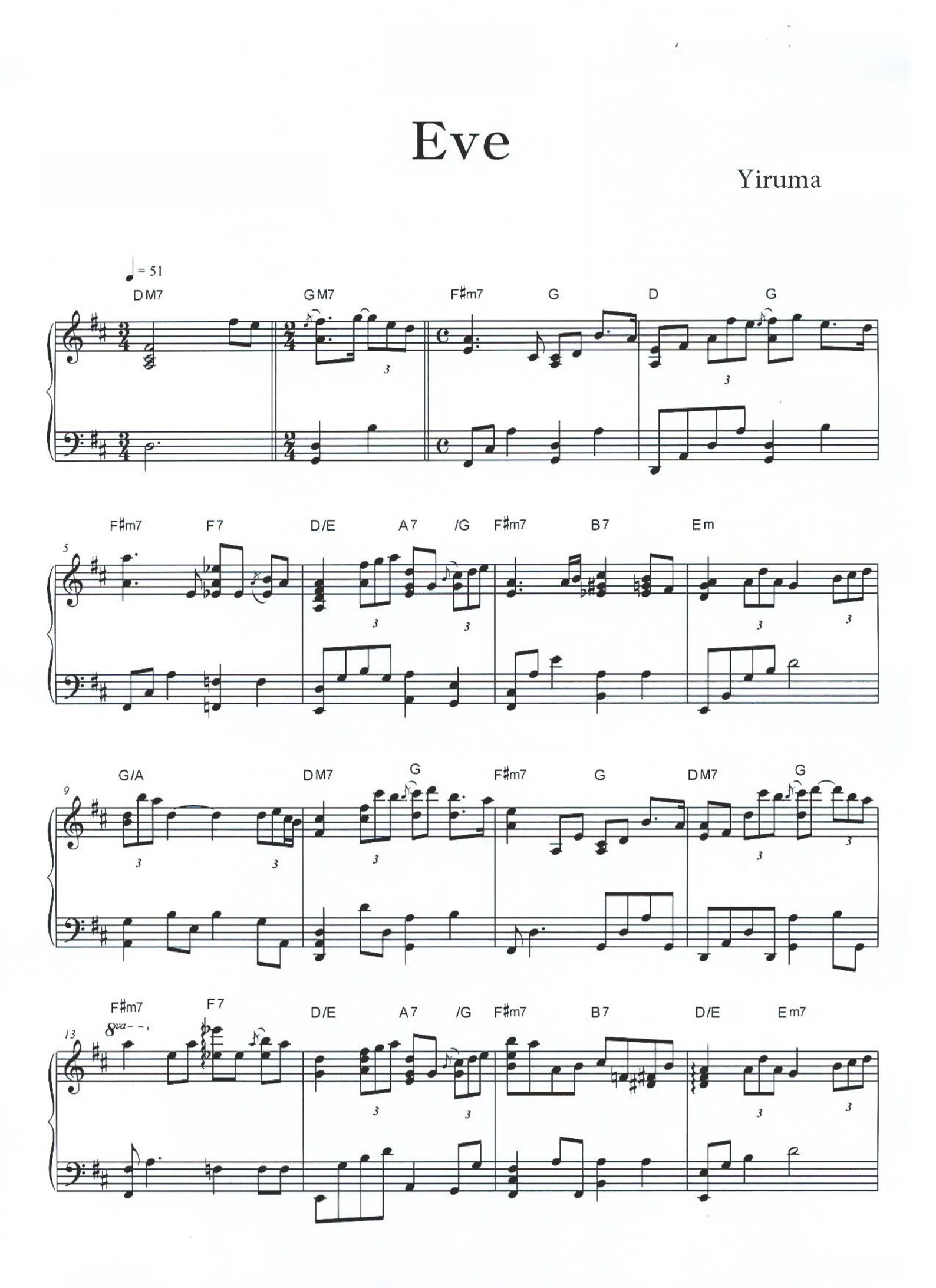 Yiruma Eve Piano Sheet Music Printable PDF Instant Download Music Notes ...