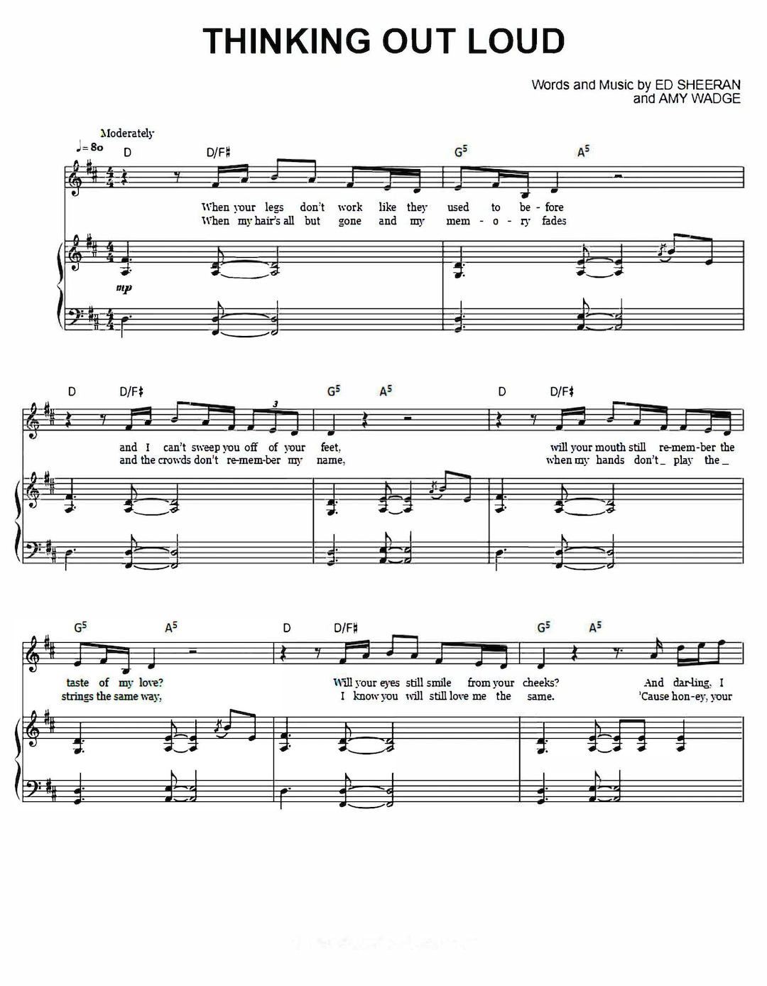 Ed Sheeran Partitura de Thinking Out Loud PDF imprimible - Etsy México