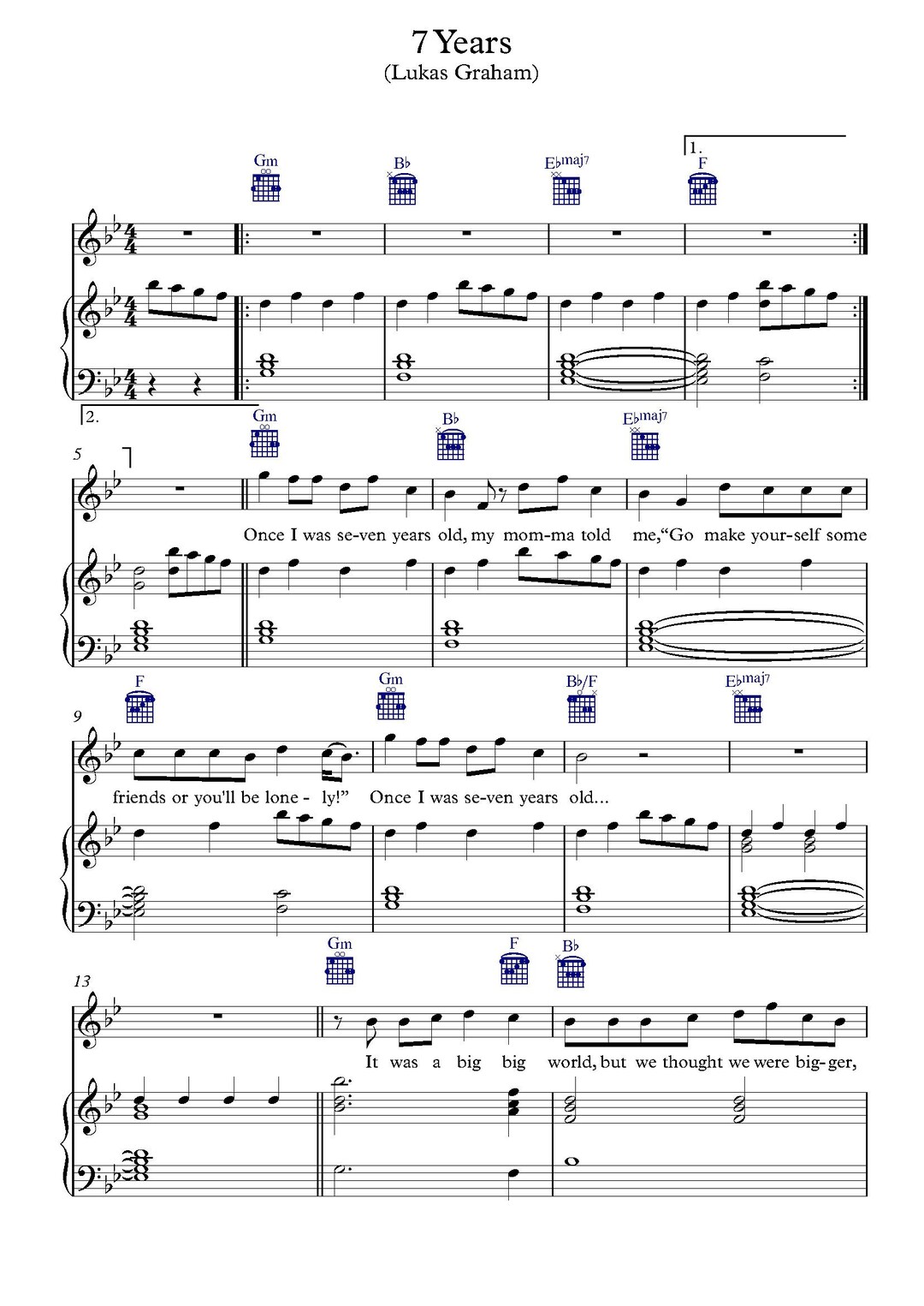 Lukas Graham 7 Years Piano Sheet Music Digital Download Sheet Music for Piano - Etsy Australia