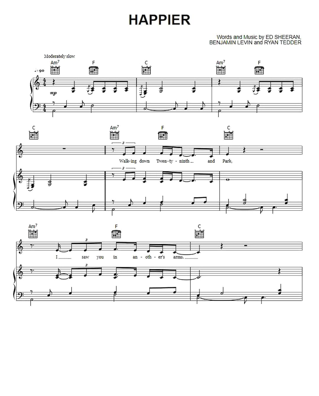 Ed Sheeran Happier Sheet Music Piano Notes, Digital Download, Musician ...