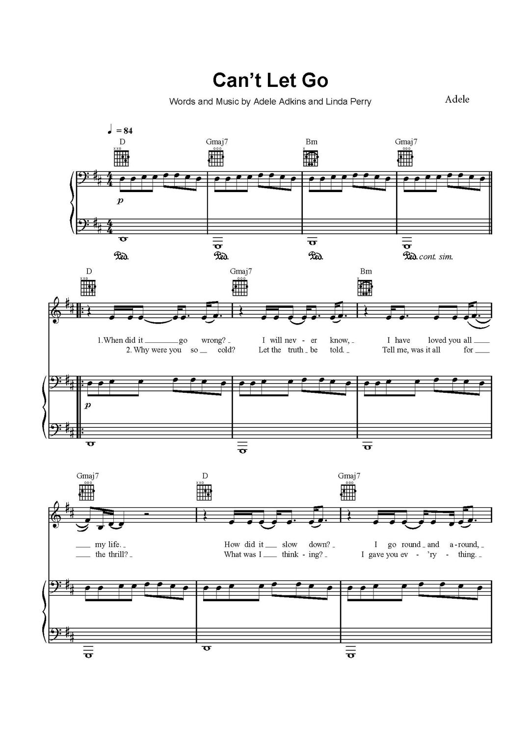 Adele Can't Let Go Piano Sheet Music Digital Download, Easy-to-read ...