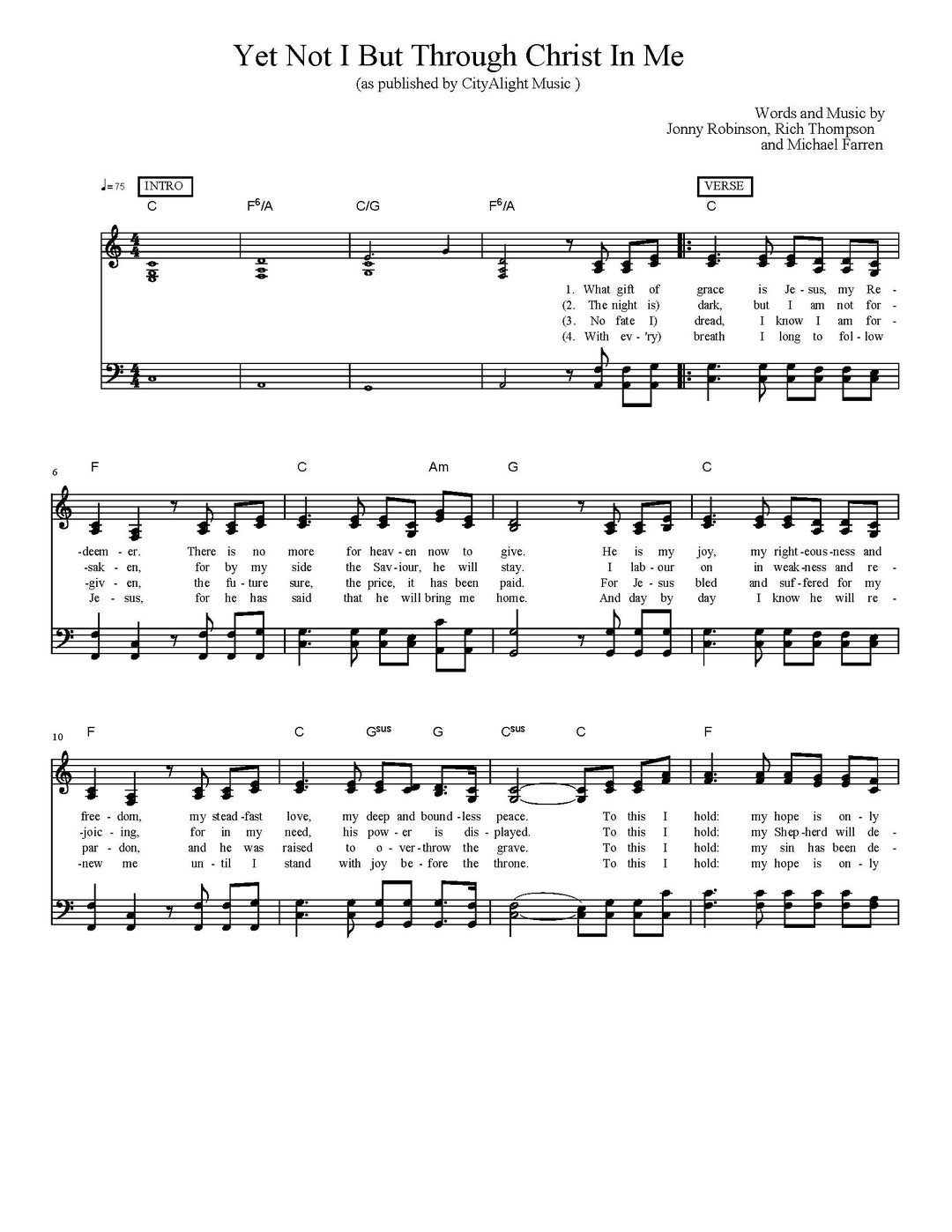 Cityalight yet Not I but Through Christ in Me Music Sheet, Christian ... Cityalight yet Not I but Through Christ in Me Music Sheet, Christian ...