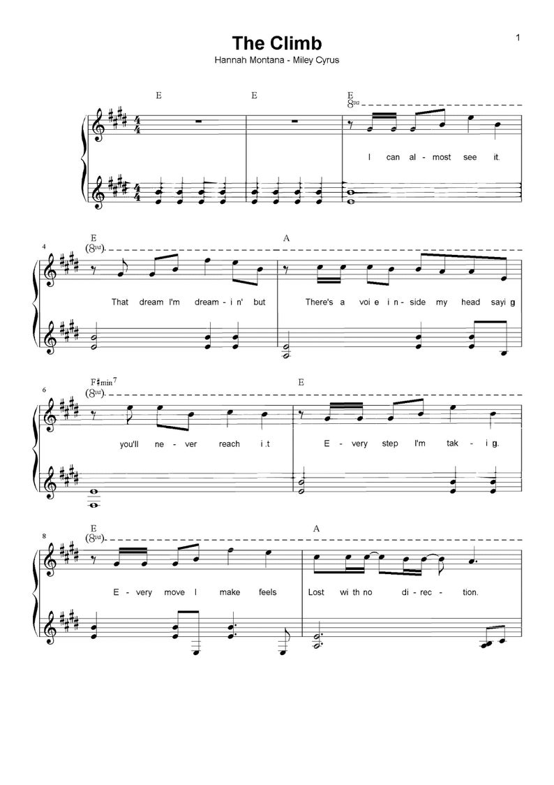 Miley Cyrus the Climb Sheet Music Download Digital PDF, Pop Song, Vocal ...