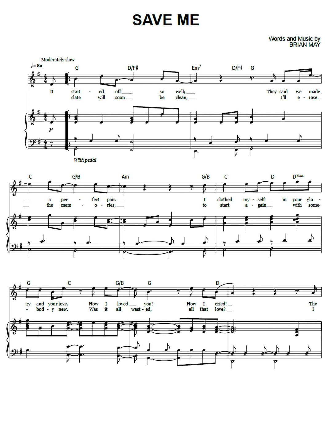 Queen Save Me Sheet Music Instant Download Piano Notes, Classic Rock ...